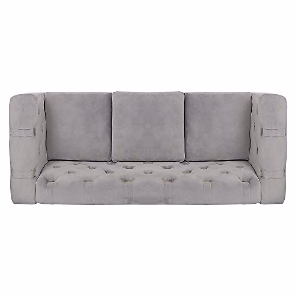 QHITTY Chesterfield Sofa, 84'' Modern 3 Seater Velvet Accent Couch with Square Arms and Metal Tufted Button, Metal Legs for Living Room, Office, Bedroom (Grey)