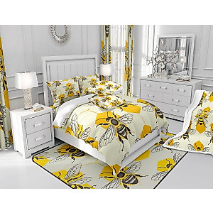 Feelyou Animal Bee Bedding Set Geometric Honeycomb Duvet Cover for Kids Boys Girls Animal Bee Comforter Cover Twin Size Bedspread Cover