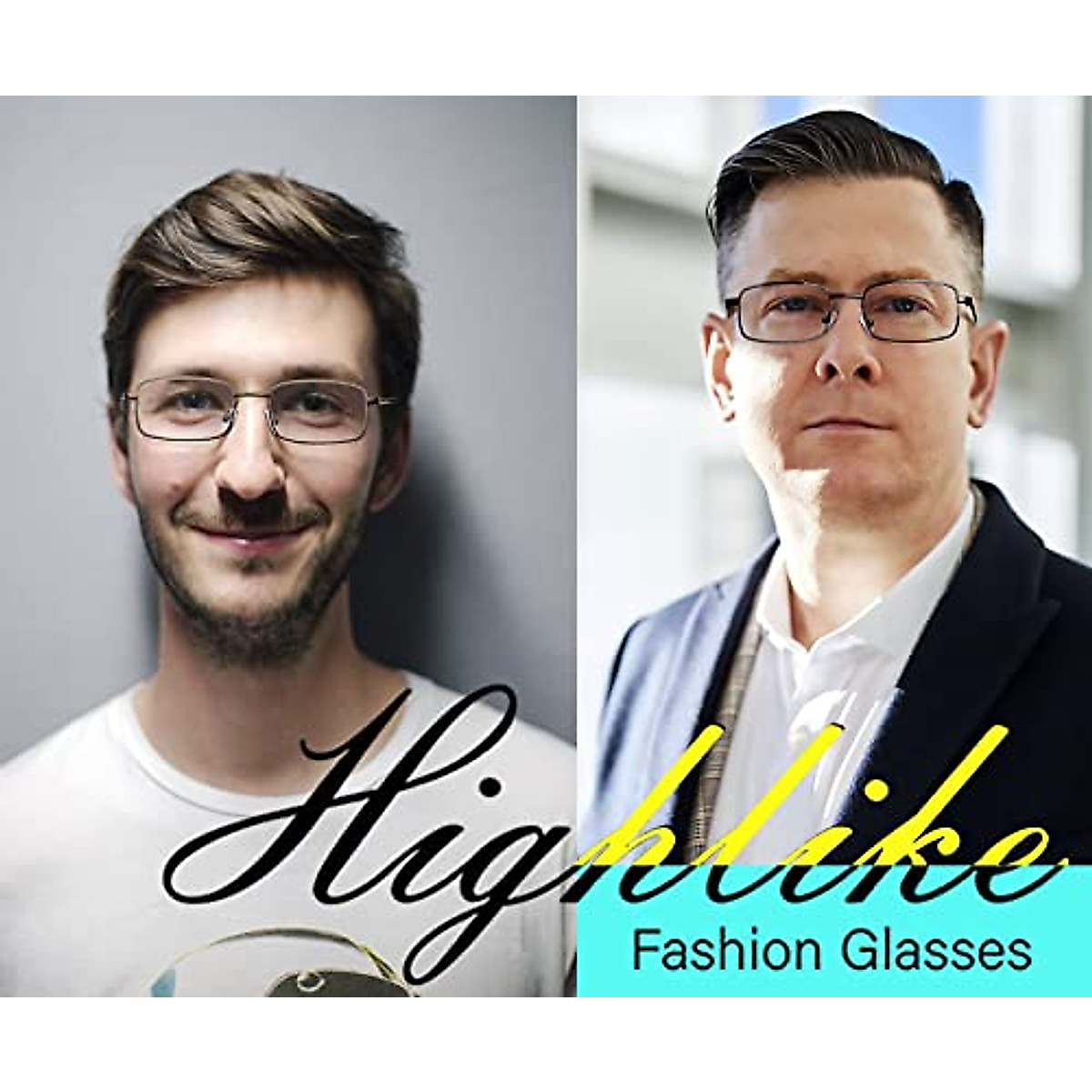 HIGHLIKE 4-Pack Reading Glasses Men, Metal Stainless Flex Readers with Soft Cases, Clear Lens Blue Light Glasses, 2 Black 2 Gunmetal 1.75 x