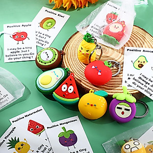 Quelay 30 Sets Positive Inspirational Fruit Keychain Bulk Employee Appreciation Gift Mini Fruit Cards Organza Bag Christmas Gift