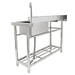 VEVOR Stainless Steel Utility Sink, 1 Compartment Free Standing Small Sink w/Workbench Faucet & legs, 47.2 x 19.7 x 37.4 in Commercial Single Bowl Sinks for Garage, Restaurant, Laundry, NSF Certified