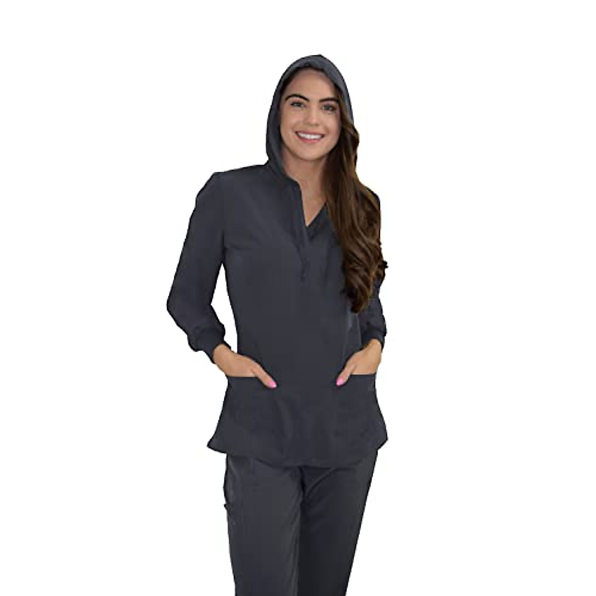 Green Town Women's Pullover Hoodie GT Performance Medical Uniform Scrub Jacket-Pewter-X-Large