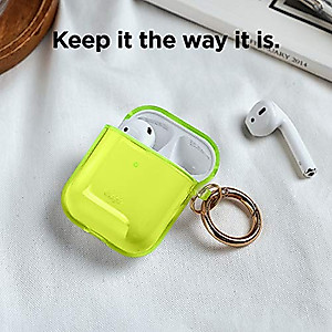 elago Clear Airpods Case with Keychain Designed for Apple Airpods 1 & 2 (Neon Yellow)