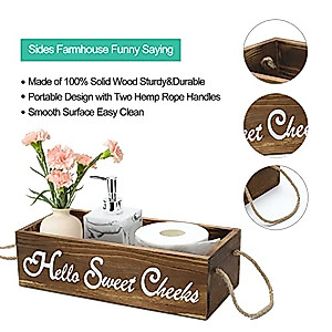 MEGREZ Bathroom Decor Box Bathroom Tray, 2 Sides Funny Saying Toilet Paper Holder, Rustic Wooden Farmhouse Decor Storage Box for Bathroom, Counter, Kitchen, Home Decor Paper Box, Sweet Cheeks