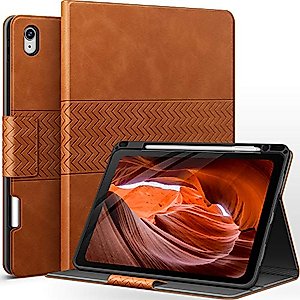auaua Case for iPad Air 5th Generation(2022), iPad Air 4th Generation (2020), with Pencil Holder, Auto Sleep/Wake, Vegan Leather, Adjustable Stand Cover (Brown)