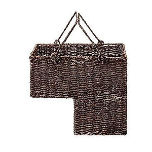 Villacera 14-Inch Wicker Stair Case Basket with Handles | Handmade Woven Seagrass in Brown, (83-DEC7019)