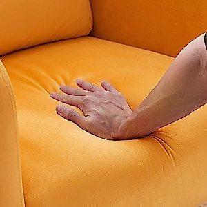 BeiXuan Modern Wood Indoor/Outdoor Rocking Chairs, Single Sofa Accent Nursery Rocking Chair with High Back Side Bag,Upholstered Glider Rocker for Living Room/Bedroom/GardenPatio,Orange Flannel Cloth