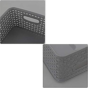 Easymanie Grey Plastic Storage Basket, 10.03" x 7.67" x 4.05", 6 Packs
