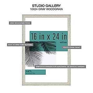 MCS Studio Gallery 16x24 Poster Frame Gray Woodgrain, Vertical & Horizontal Wall Hanging Large Picture Frame for Photos, Posters & Art Prints (2-Pack)
