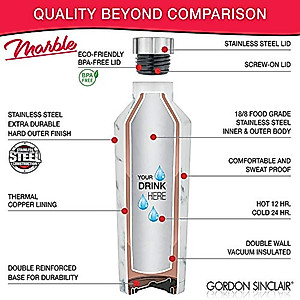 Gordon Sinclair Marble Riviera 17 oz Double Walled Stainless Steel Water Bottles The Vacuum Insulated Water Bottle is Leak Proof & a Thermos for Hot Drinks for 12 Hours and Cold Drinks for 24 Hours