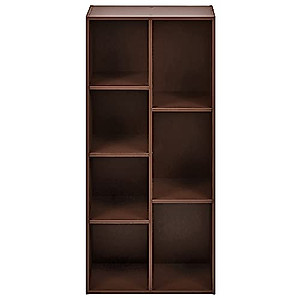 Amazon Basics 7 Cube Organizer Bookcase, Storage Shelves, Book Shelf, Espresso, 9.3"D x 19.5"W x 41.7"H