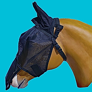 EquiVizor 95% UV Eye Protection (XL) Horse Fly Mask with Ears/Nose. Helps with Uveitis, Corneal Ulcer, Light Sensitive, Cancer, Designed to Stay ON Your Horse, Off The Ground!