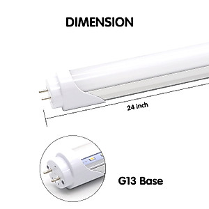 T8 T10 T12 2FT LED Light Tube - 8W LED Replacement for 24 inch Fluorescent Bulb, 20W Equivalent, 1120Lm, 5000K Daylight White, Ballast Bypass, Dual-End Powered, Frosted Cover (Pack of 4)