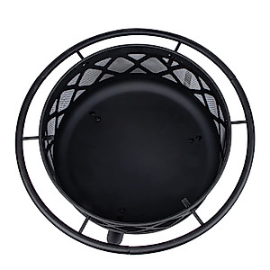 Fire Pits 30'' Outdoor Wood Burning Firepit Bowl with Spark Screen Cover Log Grate Fire Poker Steel Round Fireplace for Outside Camping Bonfire Beach Patio Backyard,Black1
