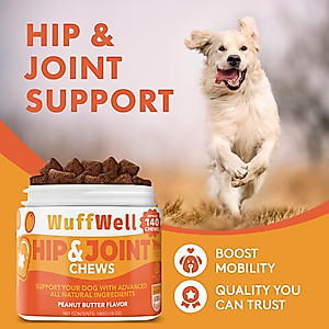 WuffWell Dog Hip and Joint Supplement - Pain and Inflammation Relief Chews with Glucosamine, Chondroitin, MSM, Turmeric - 140ct - Treats Hip Dysplasia, Arthritis - Dogs Chewable Supplements - USA Made