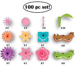 Play 2 Grow Flower Garden Building Blocks Pretend Gardening Floral Bouquet 100 Piece Educational Creativity Playset Toy for Toddlers, Kids, and Girls