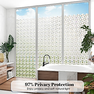 Windimiley Window Privacy Film, Stained Glass Window Film Heat Control UV, Frosted Rainbow Bathroom Decorative Film Diamond 3D Static Clings, Peel and Stick Window Tint for Home (Pure,17.5x78.7inch)