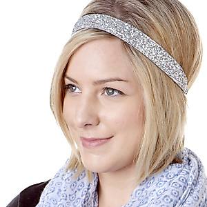 Hipsy Women's Adjustable NO SLIP Bling Glitter Headband Mixed 3pk (Silver)