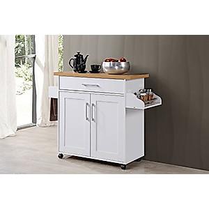 Hodedah Kitchen Island with Spice Rack, Towel Rack & Drawer, White with Beech Top, 15.5 x 35.5-44.9 x 35.2 inches