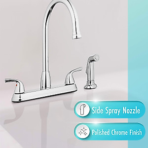 Aqua Vista 21-K822-AVD Kitchen Sink Faucet with Side Spray, Polished Chrome High Arc