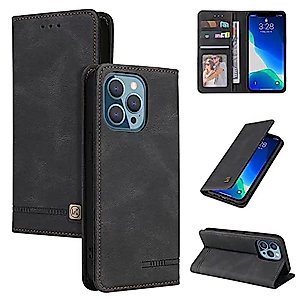 iPhone 13 Pro Max Case, iPhone 13 Pro Max 6.7 inch Wallet Flip Case with [Shockproof TPU Interior Case] Credit Card Holder, PU Flip Folio Book Full Body Protection iPhone 13 Pro Max Wallet, Black