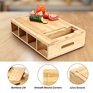Cutting Board with Containers, Veelink Large Bamboo Wood Chopping Storage Station with 4 Trays and Lids Graters Set for Easy Food Prep and Clean Home Kitchen
