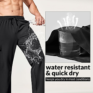 BALEAF Men's Hiking Pants Waterproof Lightweight Quick Dry Cargo Travel Elastic Waist Strentch Straight Leg UPF 50+ for Work Athletic Size L Black
