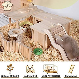 JanYoo Hamster Climibing Toys Ladder Bridge Ramp Chew Toy Wooden for Hamsters Gerbils Rat Small Animals Cage Accessories