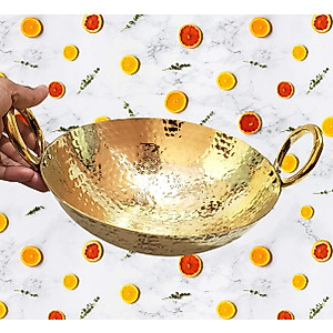 Pure Source India Heavy Duty Brass Kadhai, for Cooking Serving,(Brass Kadai 10 x 3.5 Inch)