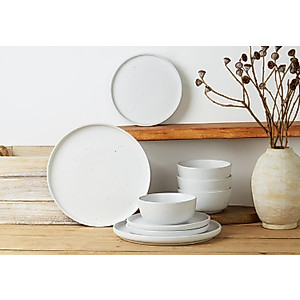 Famiware Dawn Plates and Bowls Sets, 12 Pieces Stoneware Dinnerware Sets, Dishes Set for 4, Microwave and Dishwasher Safe, White Matte