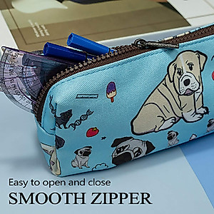 LParkin Cute Pug Dog Canvas Pencil Case Canvas Pen Bag Gadget Pouch Stationary Case Makeup Cosmetic Bag Box