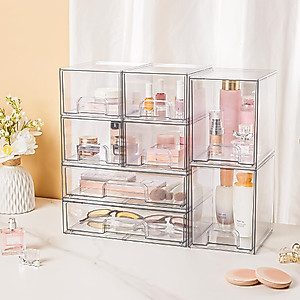 Vtopmart Stackable Storage Drawers Set of 6, Clear Plastic Organizer Bins for Bathroom Supplies,Ideal for Cabinet,Pantry,Laundry Room Organization