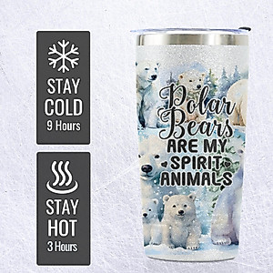 Onebttl Polar Bear Gifts for Women, Polar Bear Coffee Mug for Polar Bear Lovers, Girls, Pola Bears Are My Spirit Animals, Stainless Steel Tumbler 20oz