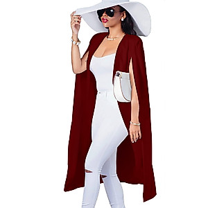 LYANER Women's Cape Long Sleeve Work Wear Blazer Jackets Long Cape Coat Burgundy# XX-Large