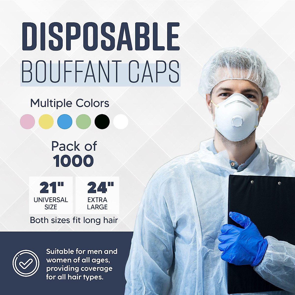Medical Nation 21" Disposable Bouffant Caps |CASE OF 1000, WHITE| Hairnets, Non-Woven, Non-Pleated Head Hair Covers |For Medical, Labs, Nurse, Tattoo, Food Service, Hospital, Cooking - Size 21" White