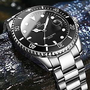 OLEVS Black Watches for Men Classic with Date Business Dress Luxury Large Face Green/Silver/Blue Waterproof Luminous Mens Wrist Watch Analog Two Tone Stainless Steel Reloj para Hombre