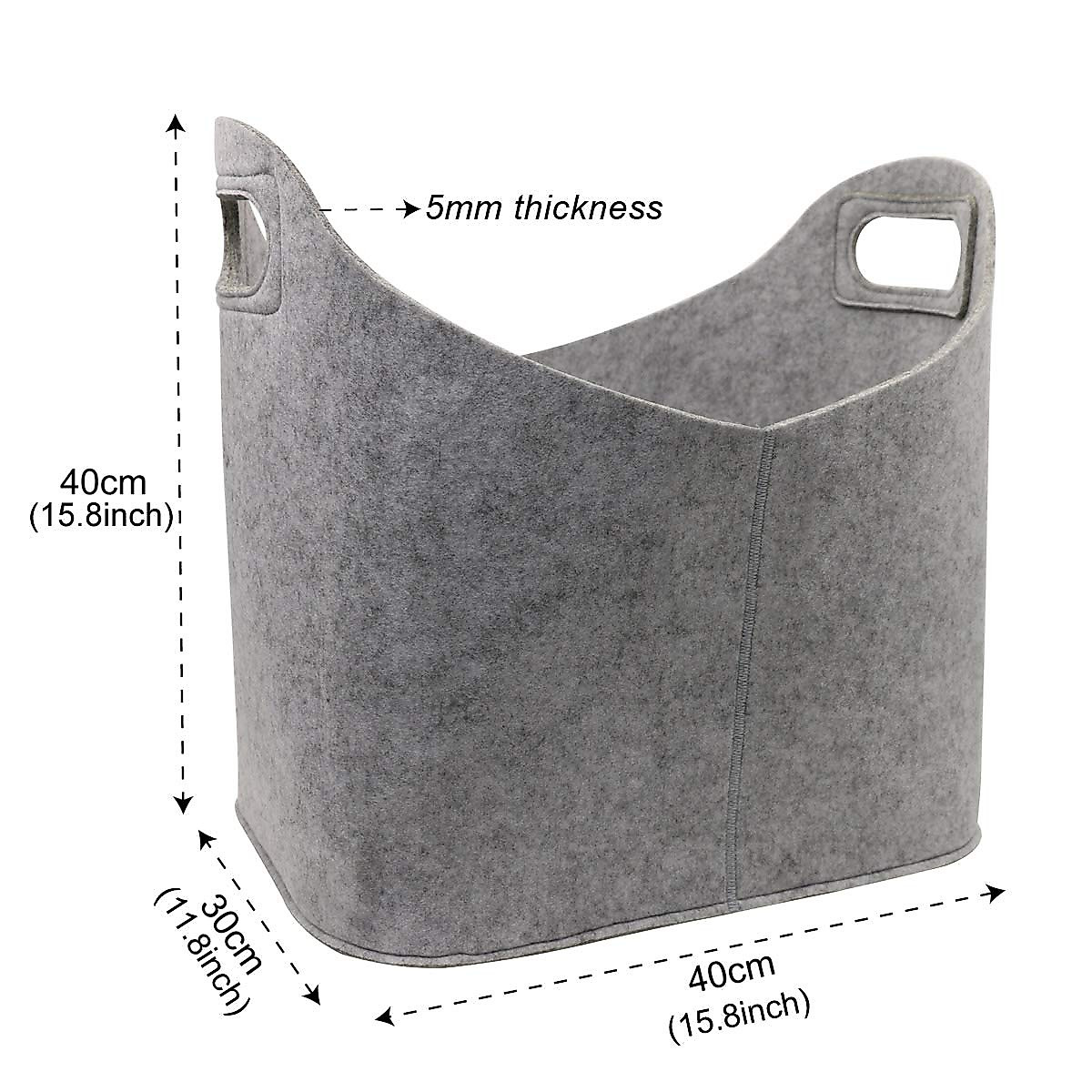 LIMEIDE Portable Felt Foldable Holder Bag/Bin/Basket for Storage,Grey Felt Bin with Handles,Collapsible & Stronger Storage Solution for Office,Bedroom,Camping,Toys Large,15.8x11.8x15.8 inches (LxWxH)