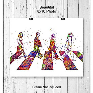 The Beatles Poster, Wall Art - 8x10 Abbey Road Home Decor - Beatles Gifts for John Lennon, Paul McCartney, Ringo Starr, George Harrison, 60s Music Fans