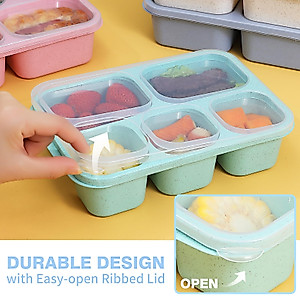 SIPOMU Bento Lunch Box, 5 Compartment Food Container Lunch Box Meal Prep Containers Wheat Straw Lunchbox Containers with Compartments Lids Microwave Safe Storage Boxes, Pack of 4