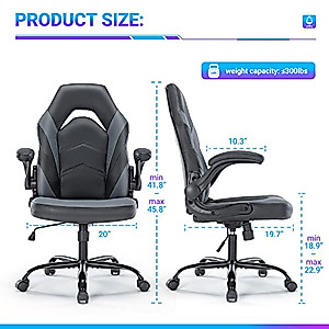 Gaming Chair - Computer Chair Ergonomic Office Chair PU Leather Desk Chair Executive Adjustable Swivel Task Chair with Flip-up Armrest