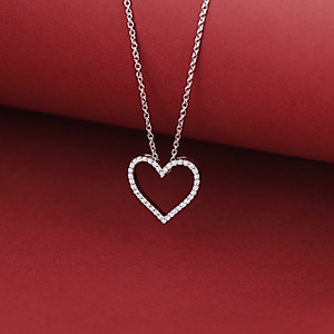 Elmas 1/4ct Round Natural Diamond 925 Sterling Silver Diamond Heart Love Pendant Necklace for Women