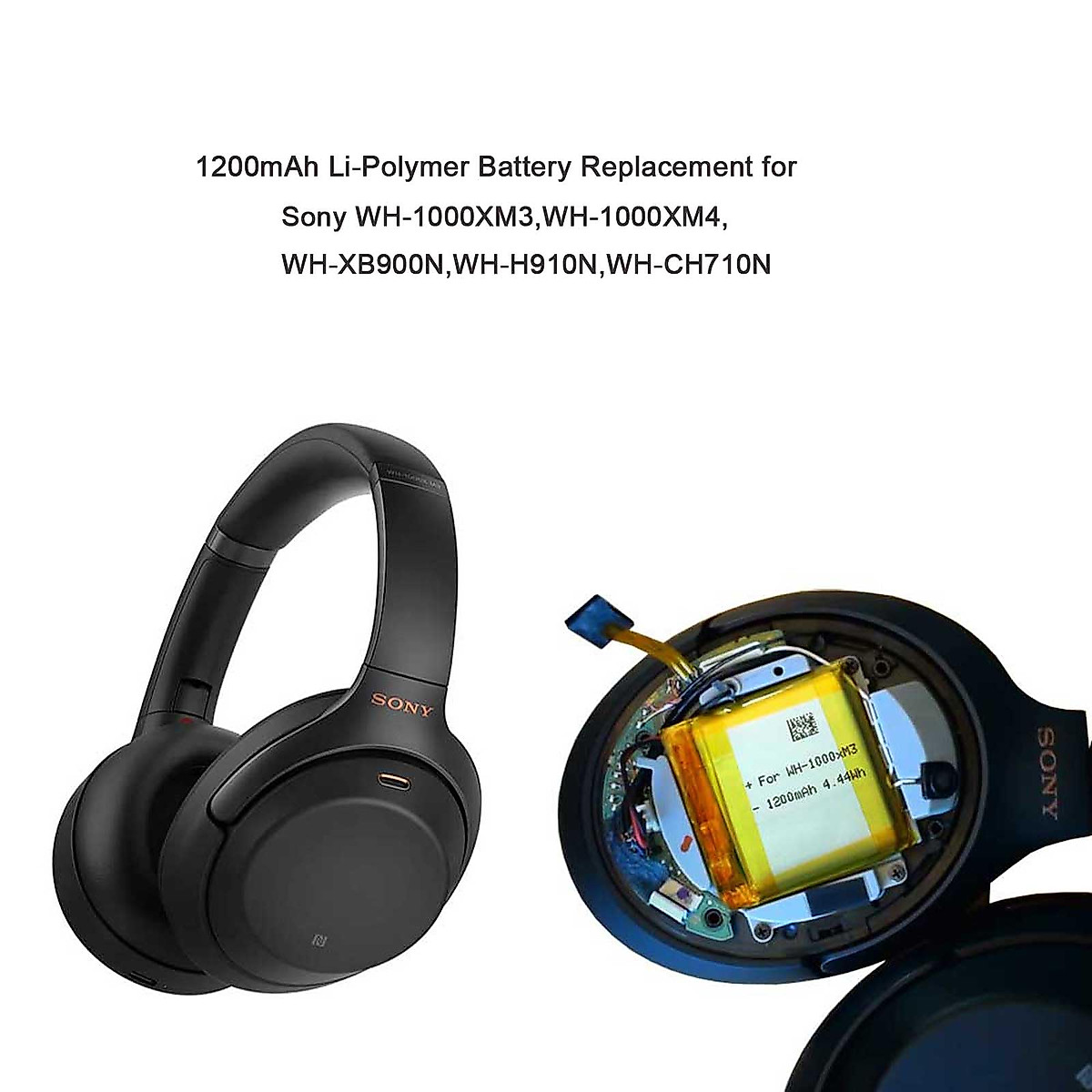 AOLIKES 1200mAh Wh-1000xm3 Battery Replacement for Sony WH-1000XM4, WH-XB900N, WH-H910N, WH-CH710N Wireless Headset, It's SM-03 SP 624038 Battery Replacement