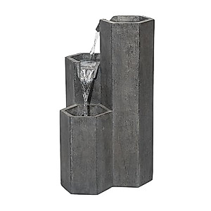 Alpine Corporation 25" Tall Indoor/Outdoor 3-Tier Hexagonal Columns Fountain with LED Lights