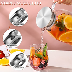 Glass Pitcher, 75 Ounces Glass Pitcher with Lid, Fridge Door Water Pitcher with Free Brush, Heat Resistant Glass Water pitcher with Spout, Iced Tea Pitcher for Fridge, Carafe Perfect for Juice