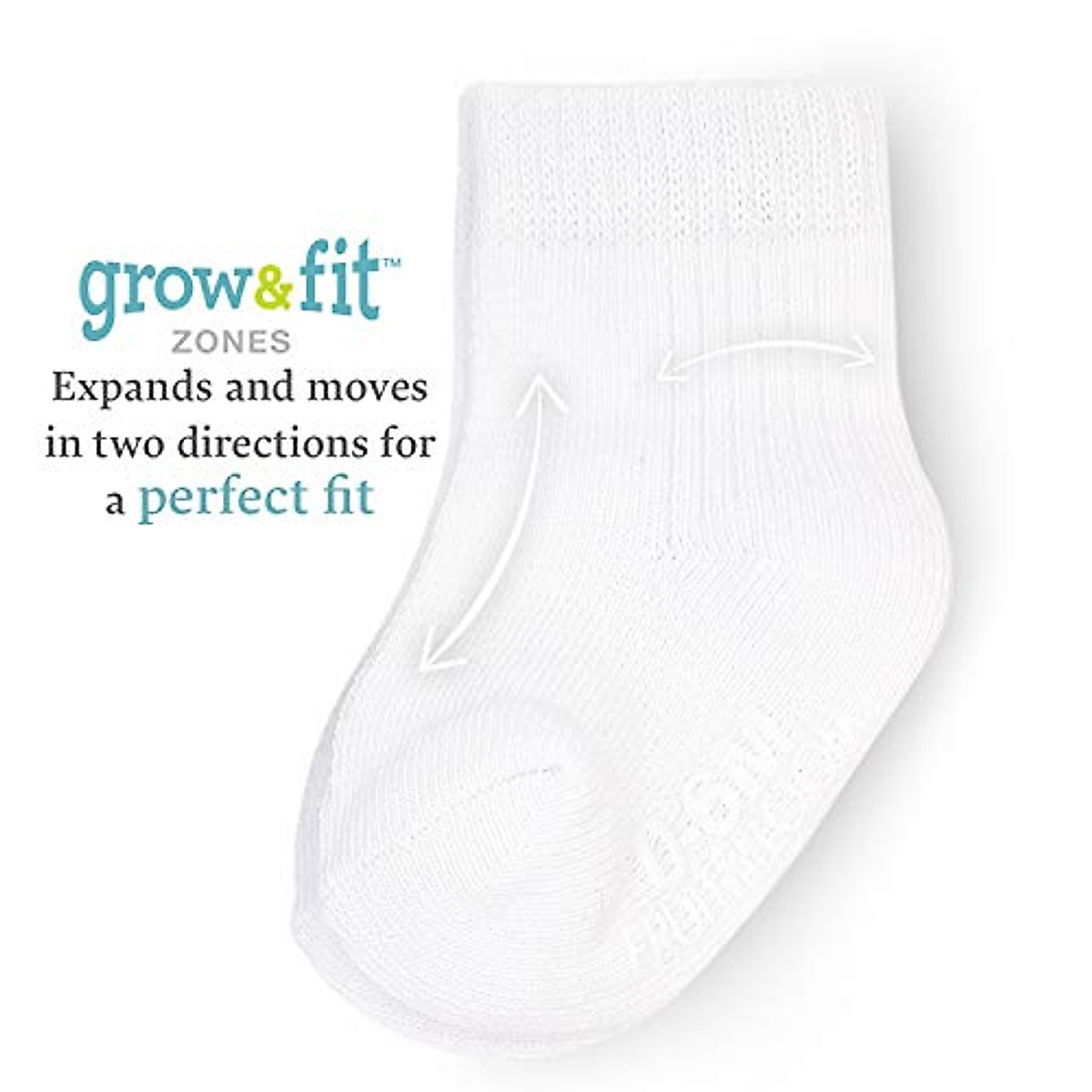 Fruit of the Loom Baby 14-Pack Grow & Fit Flex Zones Cotton Stretch Socks - Unisex, Girls, Boys (0-6 Months, Grey)