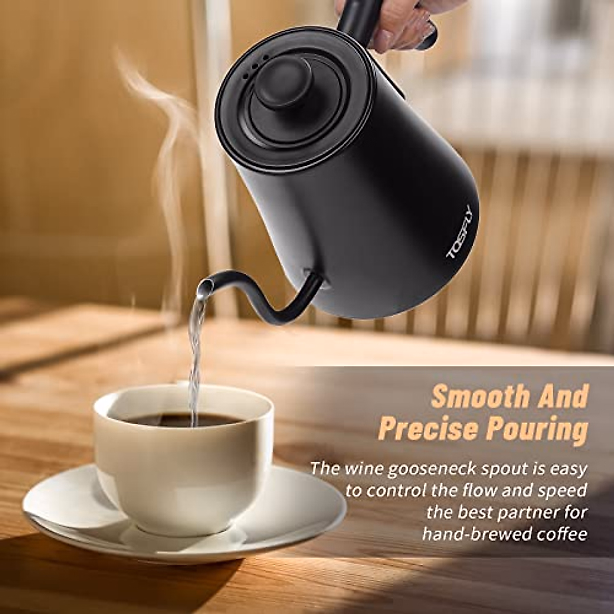 Tosfly Gooseneck Electric Kettle - 1200W 1.0L Pour-Over Kettle with LED Display Stainless Steel Coffee Kettle with Temperature Control Leak-Proof, Automatic Shut Off, Anti-dry Protection Tea Kettle