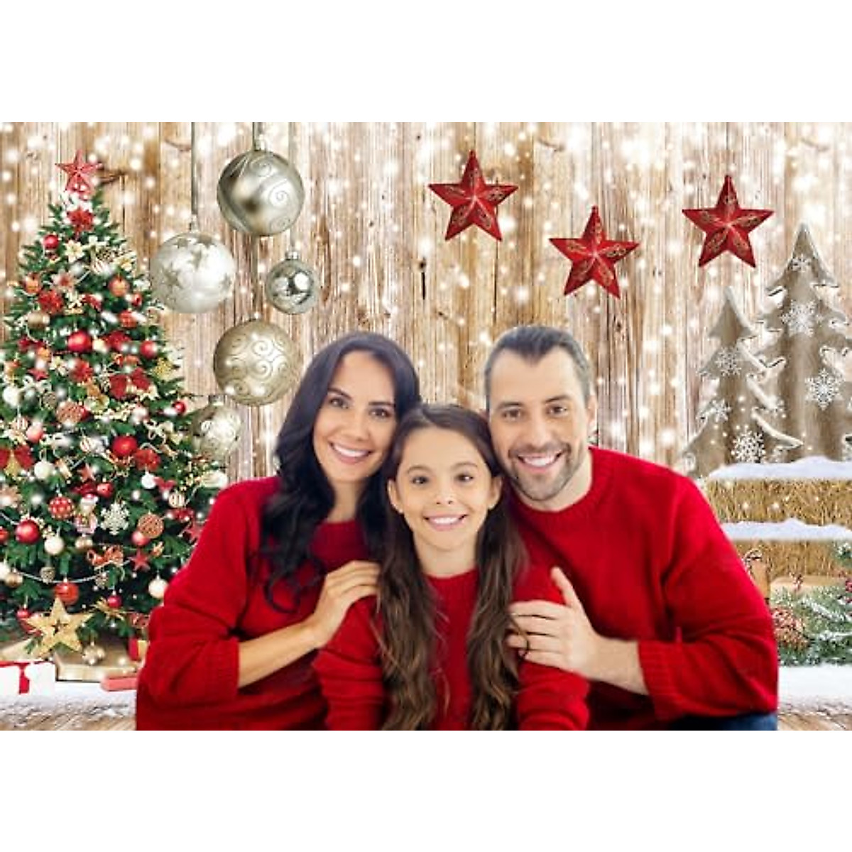 Dudaacvt 7x5Ft Christmas Backdrop Xmas Tree Gift Snow Vintage Wooden Floor Backdrop New Year Party Background Christmas House Party Background D679