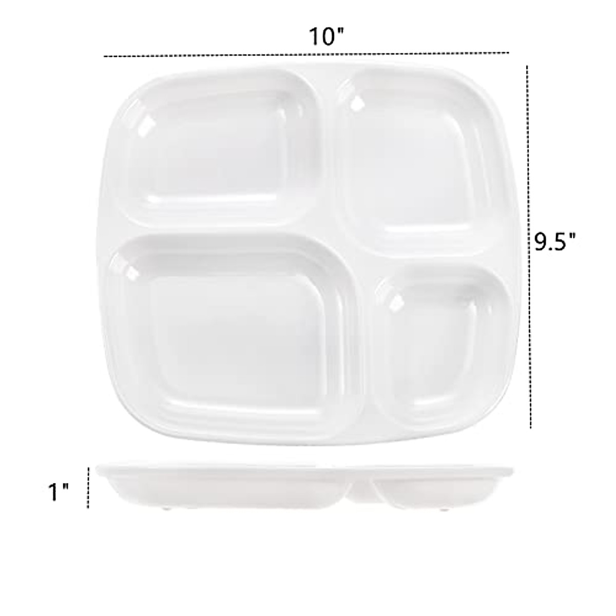 Dicunoy 8 PCS Divided Meal Tray, 10 Inch Melamine Dinner Plates for Adults, Sectional 4 Compartments Portion Control Plate Reusable Serving Platter for Salad, Noodles, Kids, Camping, Picnics
