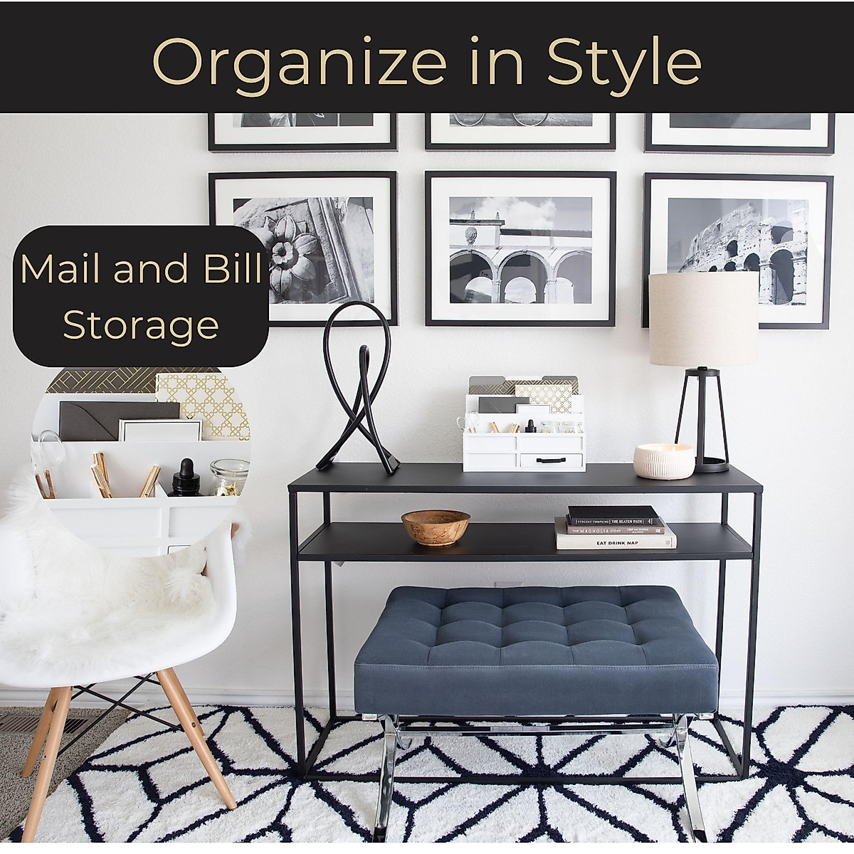 Blu Monaco White Desktop Organizer with Drawer & Pen Holder - Desk Organizers and Storage - Paper Organizer - Wood Bill Organizer for Desk - Mail Holder for Office Desk Organization Art Supply Storage