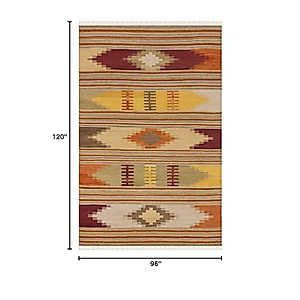 SAFAVIEH Kilim Collection Area Rug - 8' x 10', Red & Multi, Handmade Southwestern Tribal Wool, Ideal for High Traffic Areas in Living Room, Bedroom (NVK177A)